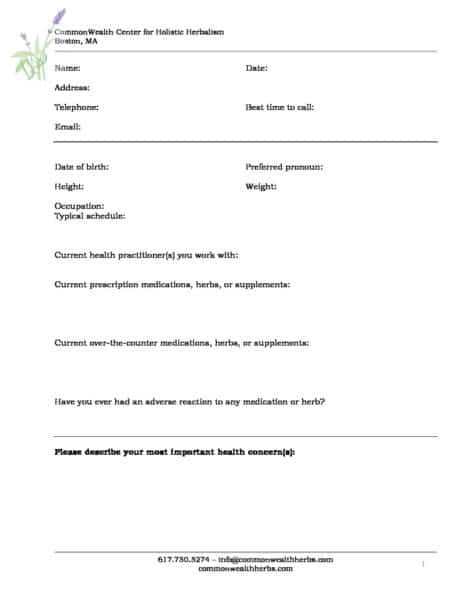 CCHH-intake-form · CommonWealth Holistic Herbalism